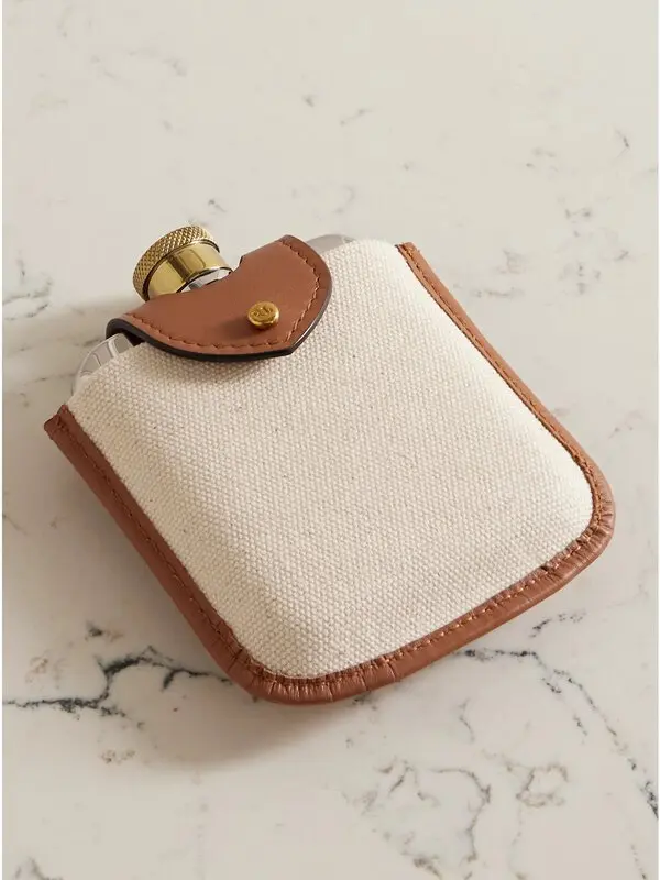 Ralph Lauren Garrett Silver-tone And Gold-tone Flask And Leather And Canvas Case - Brown