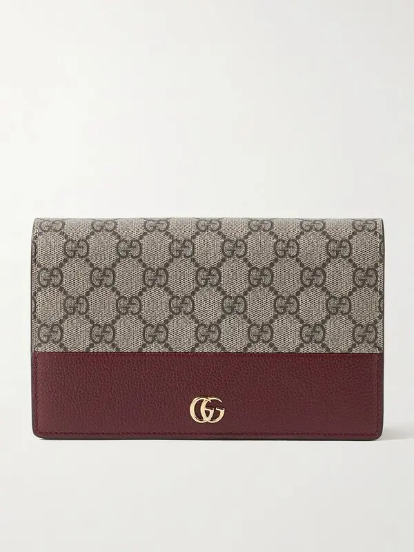 Gucci Petite Marmont Leather And Logo-print Coated-canvas Wallet - Red