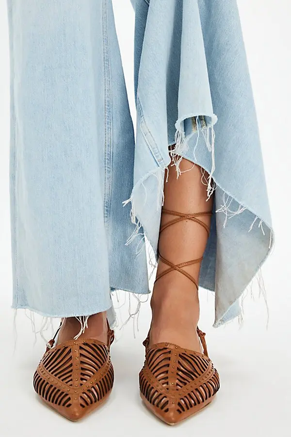 Free People Studded Caged Flats - Tan/antique Gold