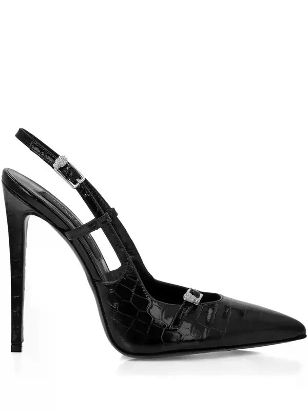 Philipp Plein 120mm Crocodile-effect Slingback Pumps