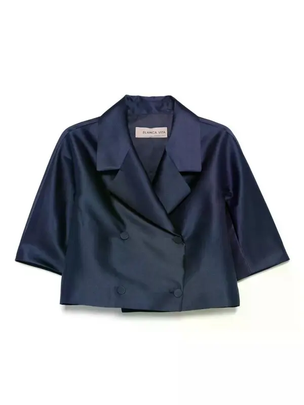 BLANCA VITA Satin Double-breasted Blazer - Blue