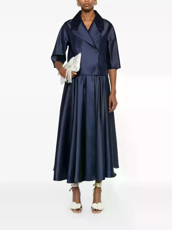 BLANCA VITA Satin Double-breasted Blazer - Blue