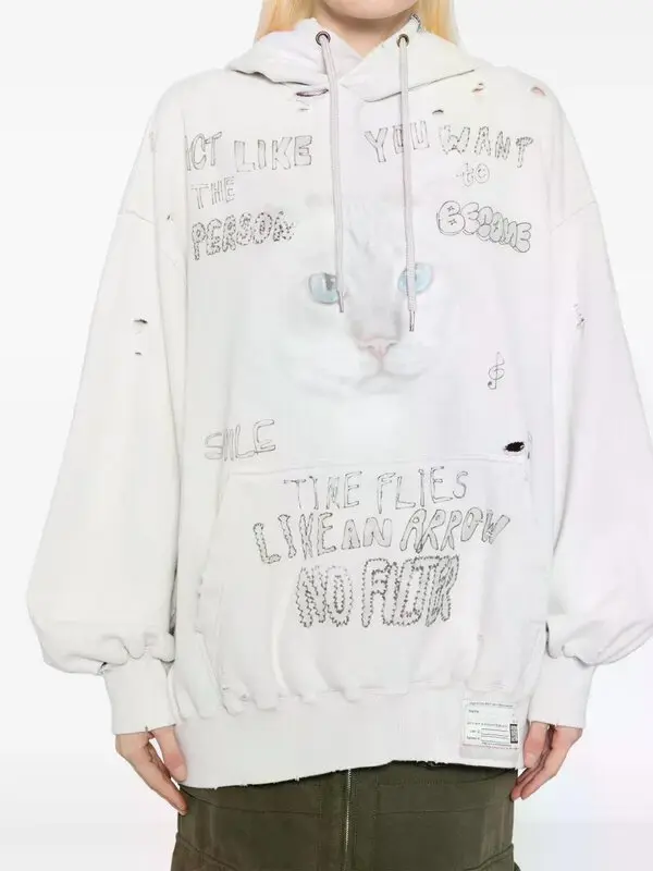 Mihara Yasuhiro Bleached Cat-Print Hoodie - Pink | Editorialist