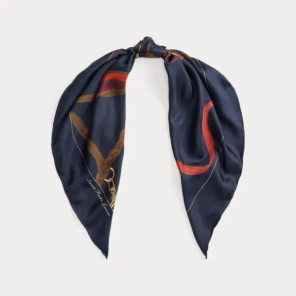Ralph Lauren Belting-print Silk Square Scarf - Navy