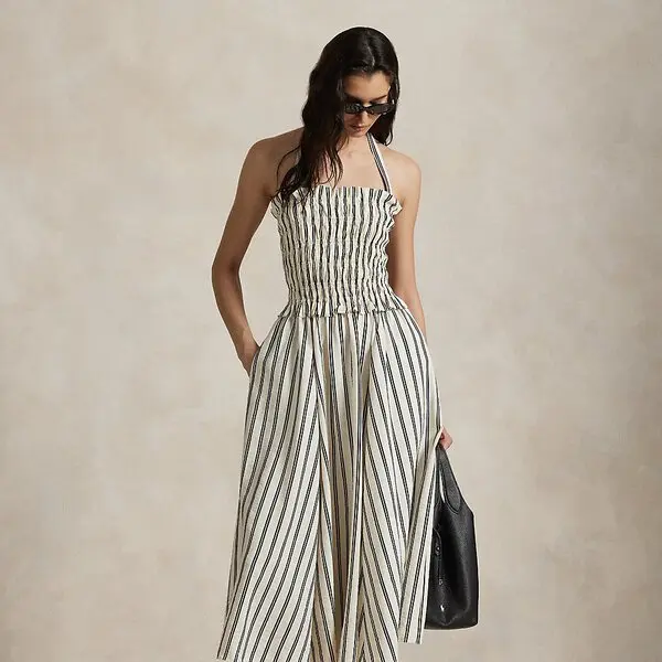 Ralph Lauren Striped Silk-Blend A-Line Dress In White/Black Stripe - 20%  Off