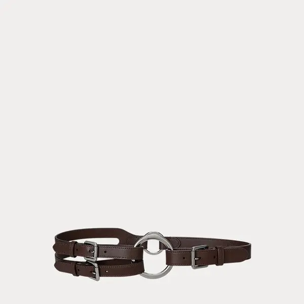 Ralph Lauren Tri-strap O-ring Leather Belt - Dark Hickory