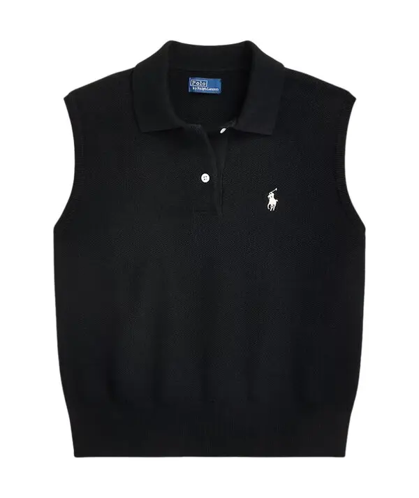 Ralph Lauren Cotton Cropped Sleeveless Polo Sweater - Black