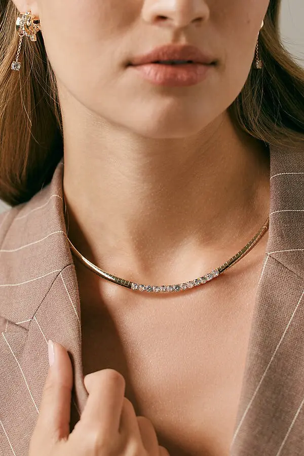 Anthropologie Crystal Collar Snake Chain Necklace - Gold