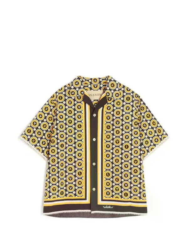 Valentino Garavani Cotton Poplin Bowling Shirt With Bulles Royales Print - Black
