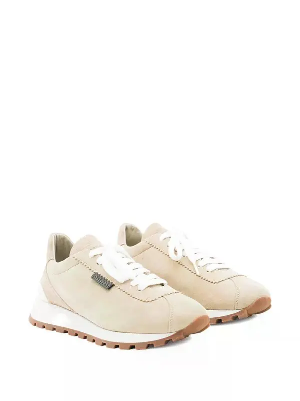 Brunello Cucinelli Monile Detail Suede Sneakers - Neutrals