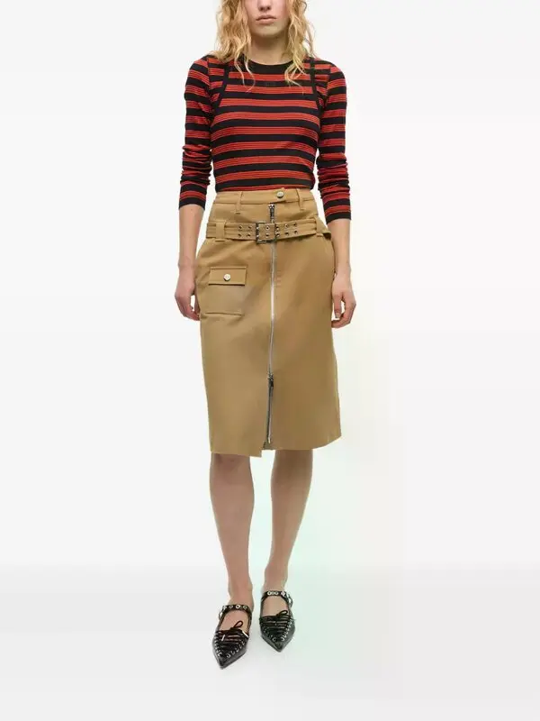 GANNI Belted Cotton Skirt - Neutrals