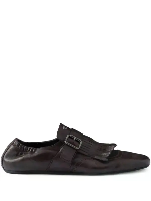 Prada Shuffle Fringed Monk Shoes - Brown