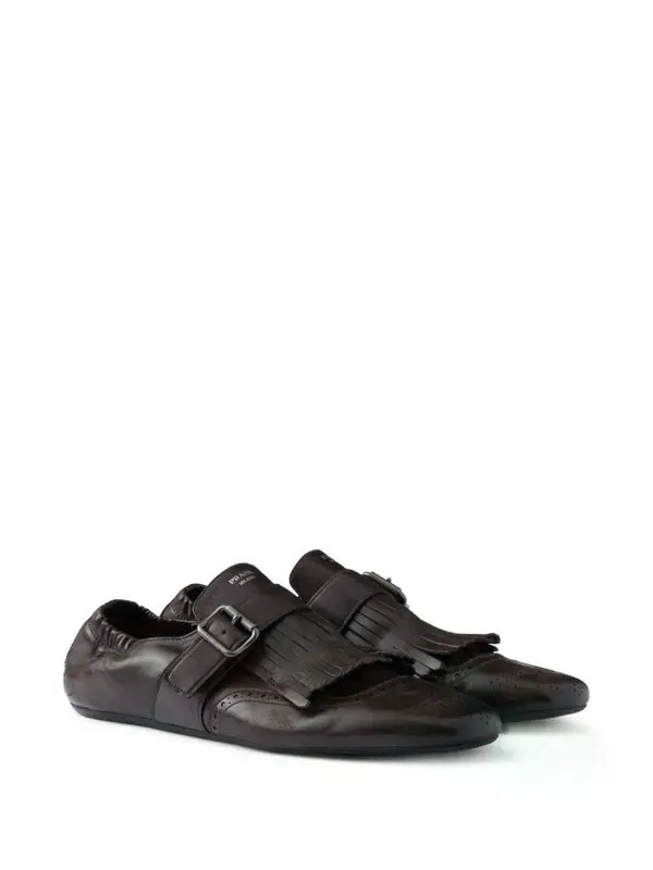 Prada Shuffle Fringed Monk Shoes - Brown