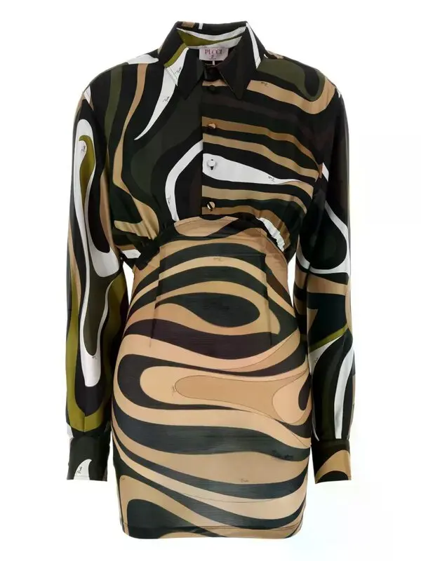 Emilio Pucci Abstract Print Cinched Shirt Dress