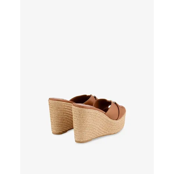 JIMMY CHOO Leda Wedge 100 Leather Mules - Tan/gold