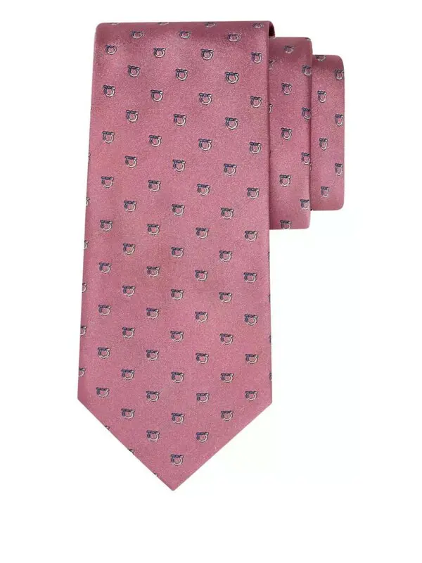 FERRAGAMO Gancini Silk Neck Tie - Pink