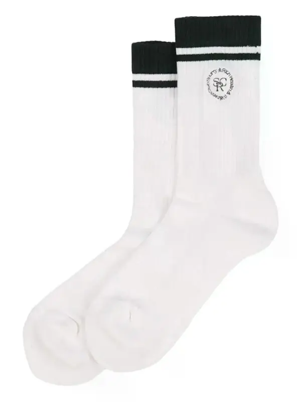 SPORTY & RICH Logo-embroidered Ankle Socks - White