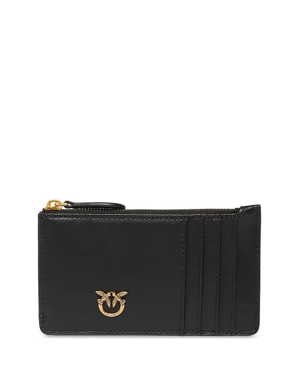 Pinko Airone Black Leather Cardholder - Black-antique Gold
