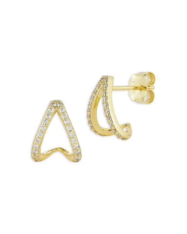 Aqua Pave V Stud Earrings - Gold