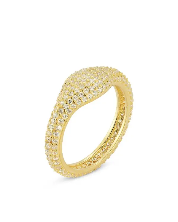 Aqua Pave Signet Dome Ring - Gold