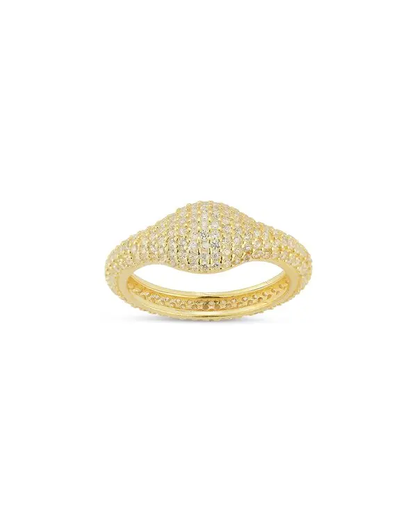 Aqua Pave Signet Dome Ring - Gold
