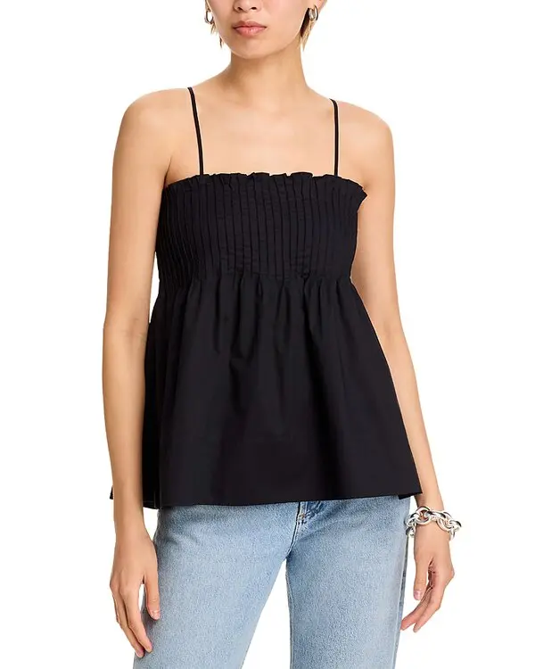 WAYF Asalia Poplin Pleated Top - Black