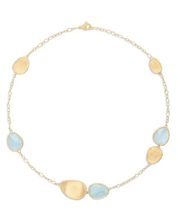 Marco Bicego 18k Yellow Gold Lunaria Aquamarine And Textured Petal Collar Necklace - Gold/aquamarine