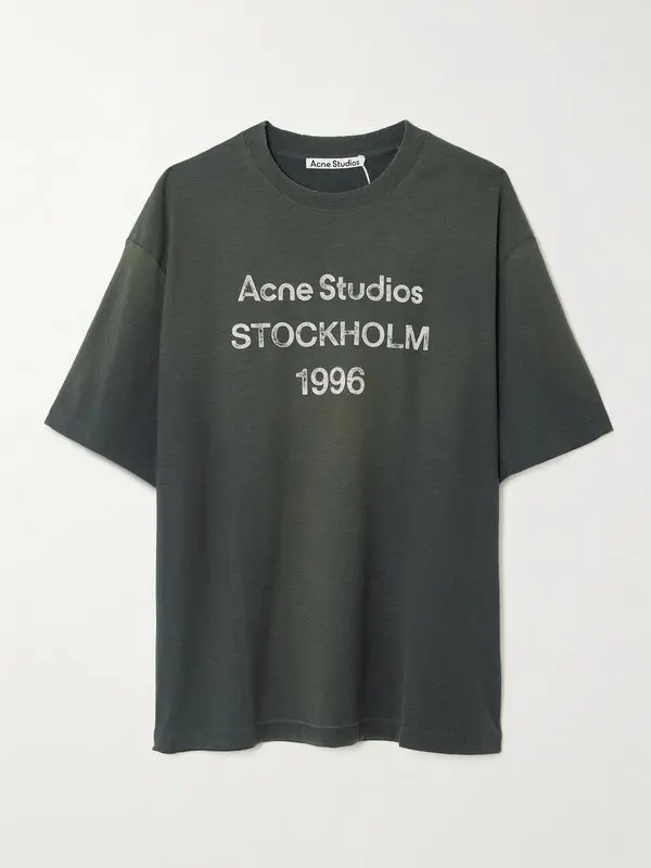 Acne Studios Printed Distressed Organic Cotton-jersey T-shirt - Gray