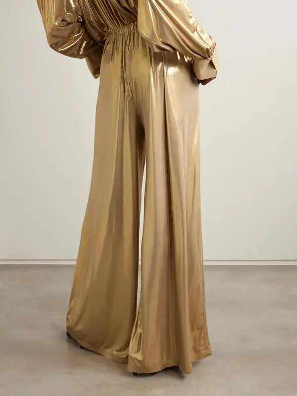 Norma Kamali Pleated Stretch-lamé Wide-leg Pants