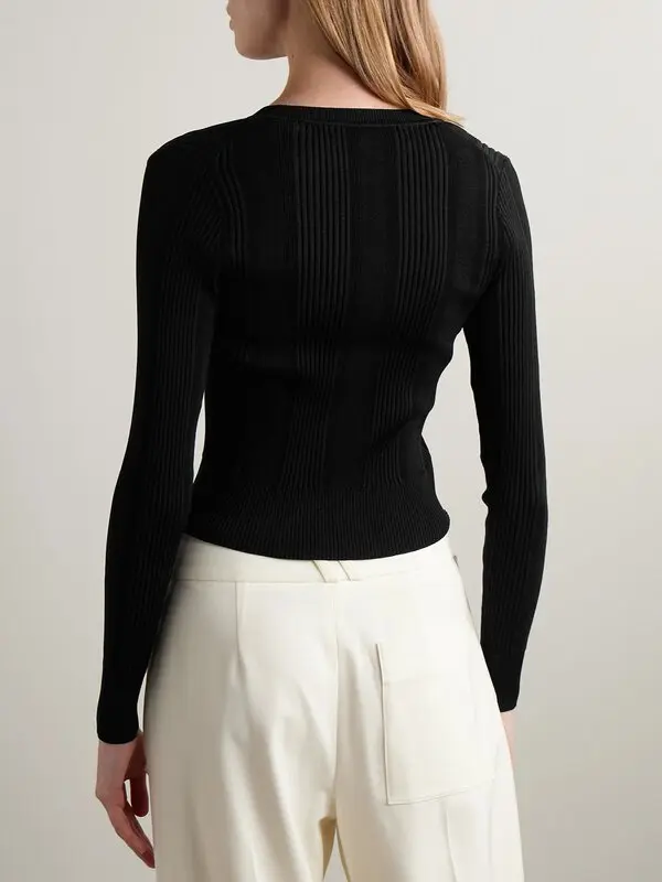 Proenza Schouler Ribbed-knit Cardigan With Smooth Panelled Contrast