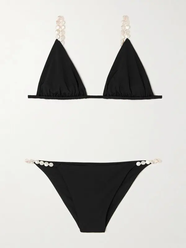 SARA CRISTINA Pearl-embellished Bikini - Black