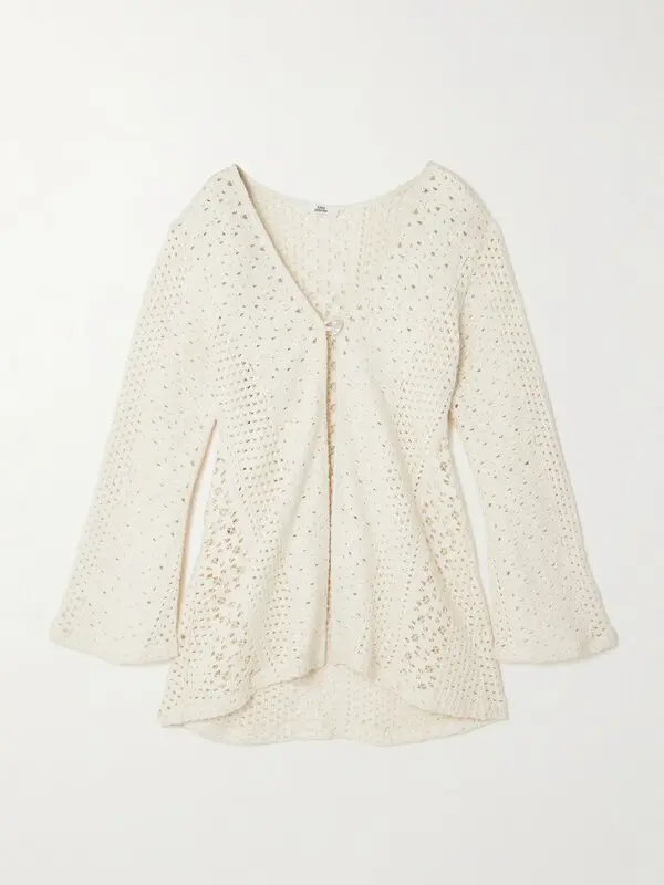 SARA CRISTINA Nerea Pearl-embellished Crocheted Cotton Coverup - Neutrals