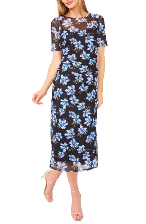 CECE DUPRAZ Floral Print Ruched Midi Dress