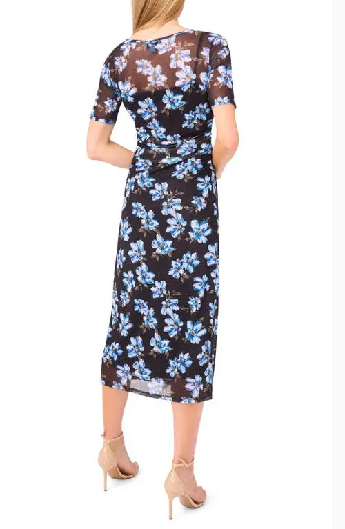 CECE DUPRAZ Floral Print Ruched Midi Dress