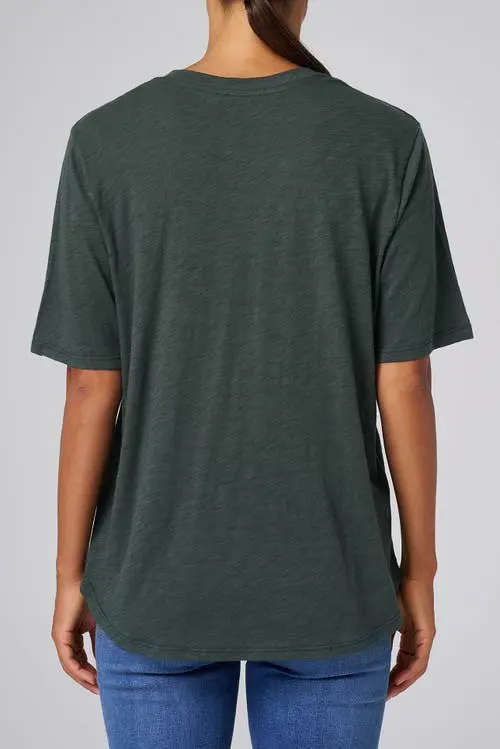 FRANNE GOLDE Slub Jersey V-neck Elbow Sleeve Tee - Evergreen