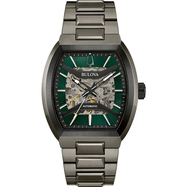 Bulova Maquina Gunmetal Skeleton Dial Automatic Bracelet Watch - Two-tone