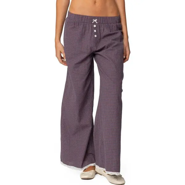 EDIKTED Plaid Relaxed Fit Pants - Navy