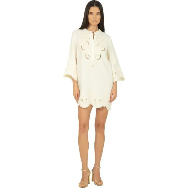 SECRET PON-PON Navia Embroidered Linen Shift Dress - Antique Crème