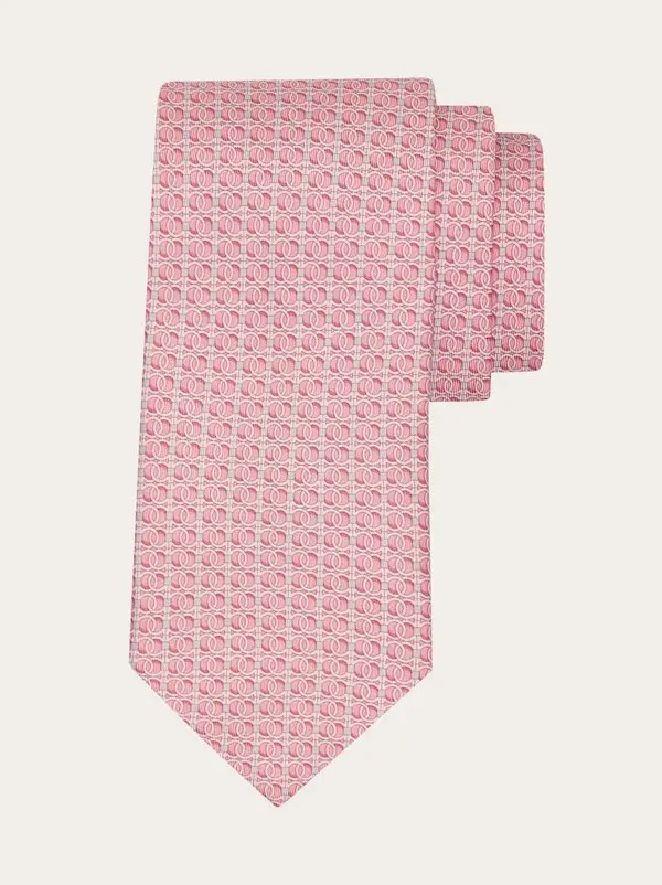 FERRAGAMO Gancini Chain Print Silk Neck Tie - Pink
