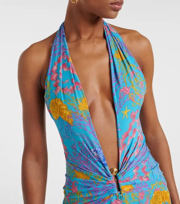 Versace Printed Halterneck Gown
