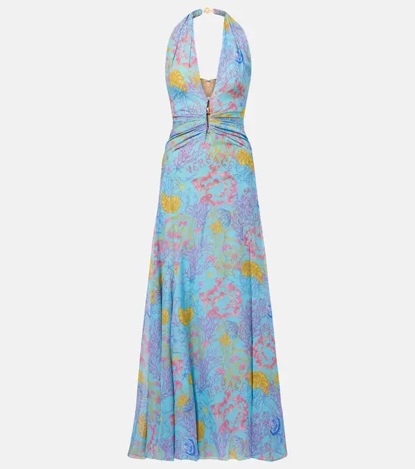 Versace Printed Halterneck Gown - Blue