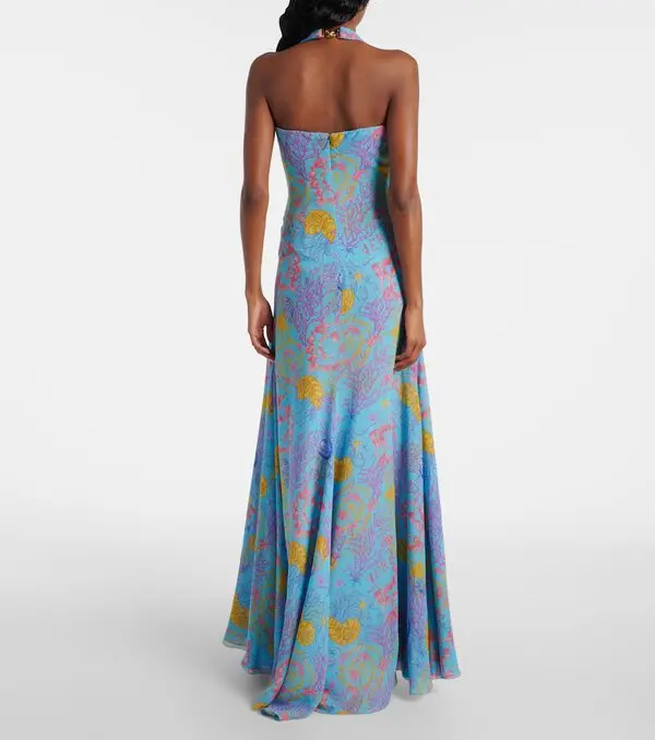 Versace Printed Halterneck Gown - Blue