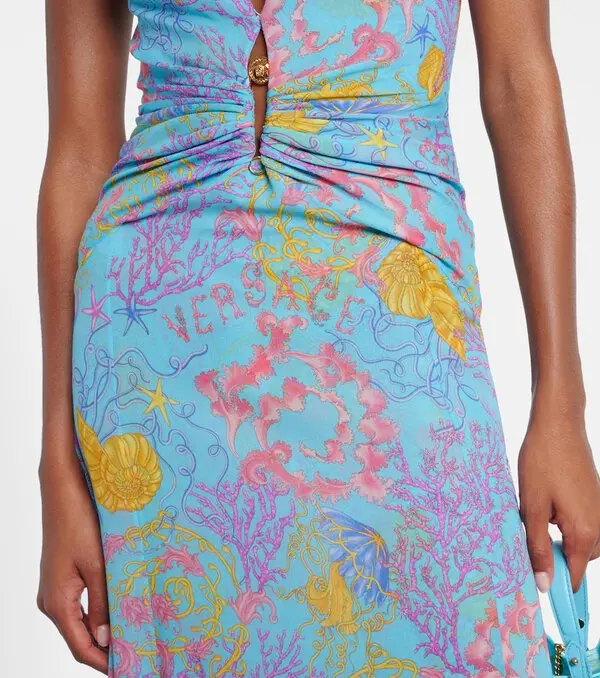 Versace Printed Halterneck Gown - Blue