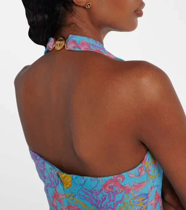 Versace Printed Halterneck Gown - Blue