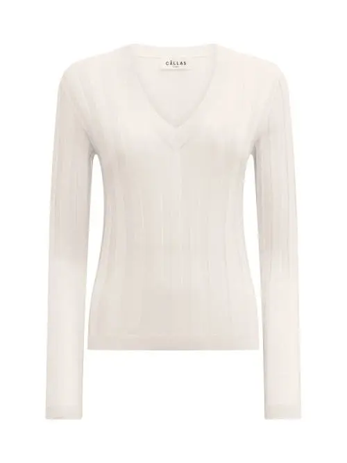 CALLAS MILANO Rione V-neck Rib Sweater - Ivory