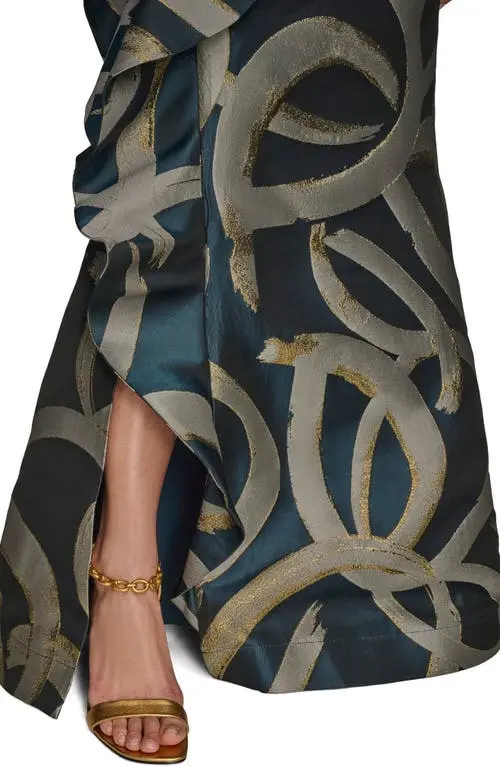 Donna Karan New York Ruffle Strapless Metallic Jacquard Trumpet Gown -  Tide/ Sand - 25% Off