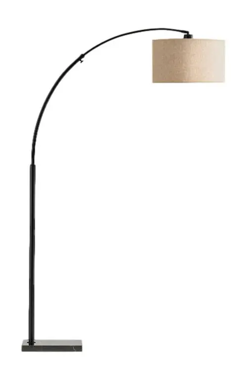 BRIGHTECH Logan 76" Modern Extendable Led Floor Lamp With Fabric Drum Shade - Classic Black