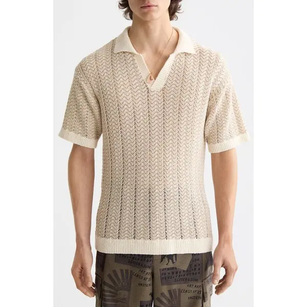 Scotch & Soda Open Knit Johnny Collar Polo Sweater - Eggnog