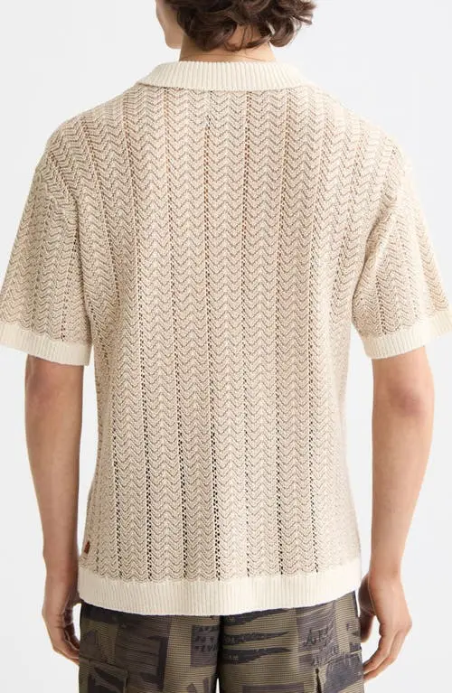 Scotch & Soda Open Knit Johnny Collar Polo Sweater - Eggnog