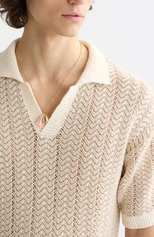 Scotch & Soda Open Knit Johnny Collar Polo Sweater - Eggnog
